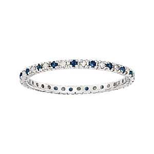 Kaius Jewels 925 Sterling Silver Blue Sapphire With White Topaz Eternity Band Women Silver Ring Size Us-7.5