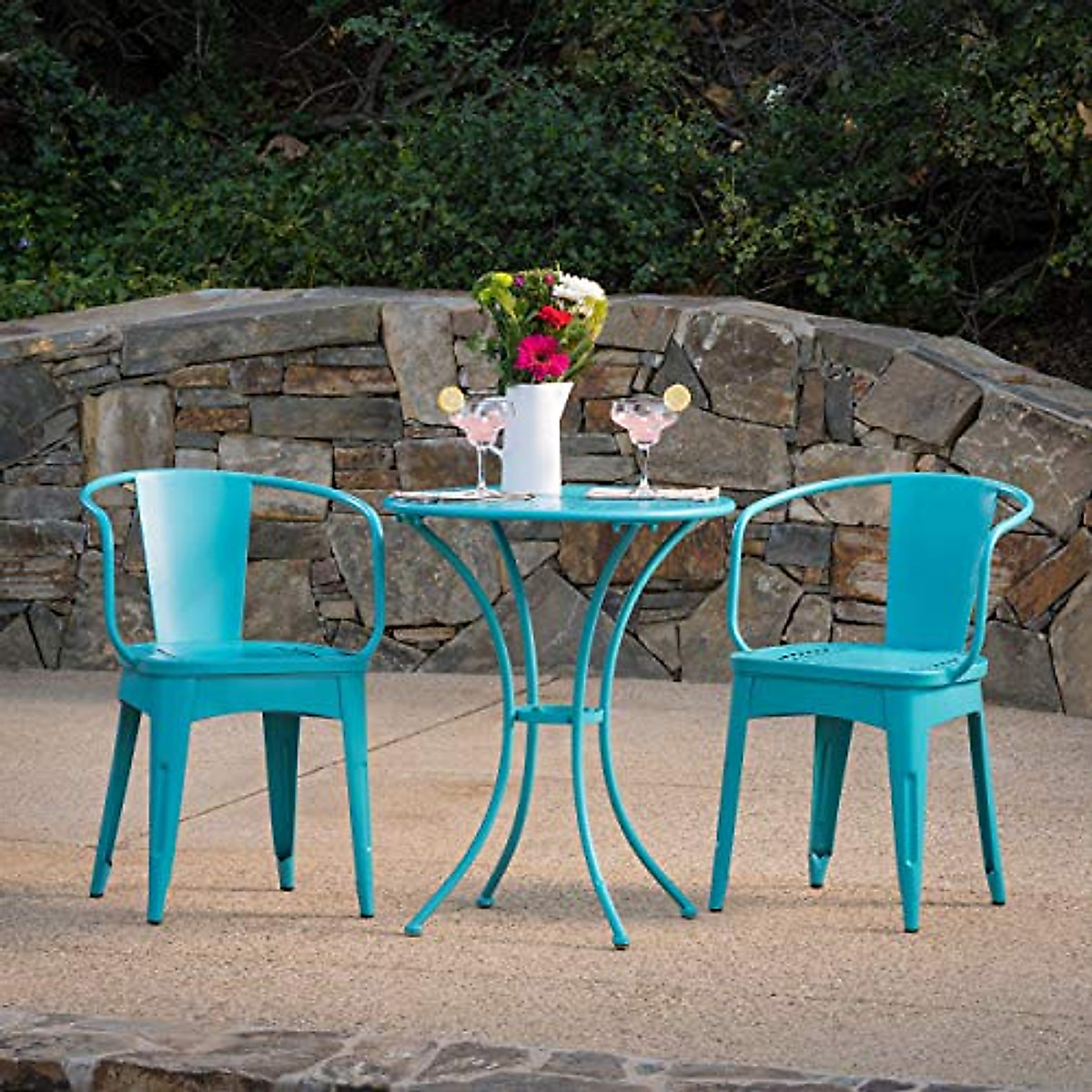 Christopher Knight Home Lourdes Iron Bistro Set, 3-Pcs Set, Matte Teal