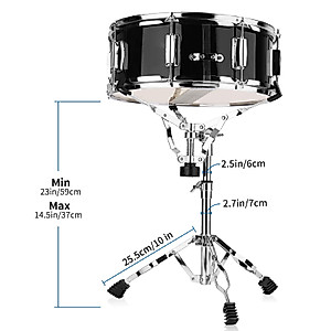 14 inch Snare Drum Set with Gig Bag, a pair Sticks,drum Stand and Drum Keys,a pair practice gloves for Students,Beginners (14'', Black)