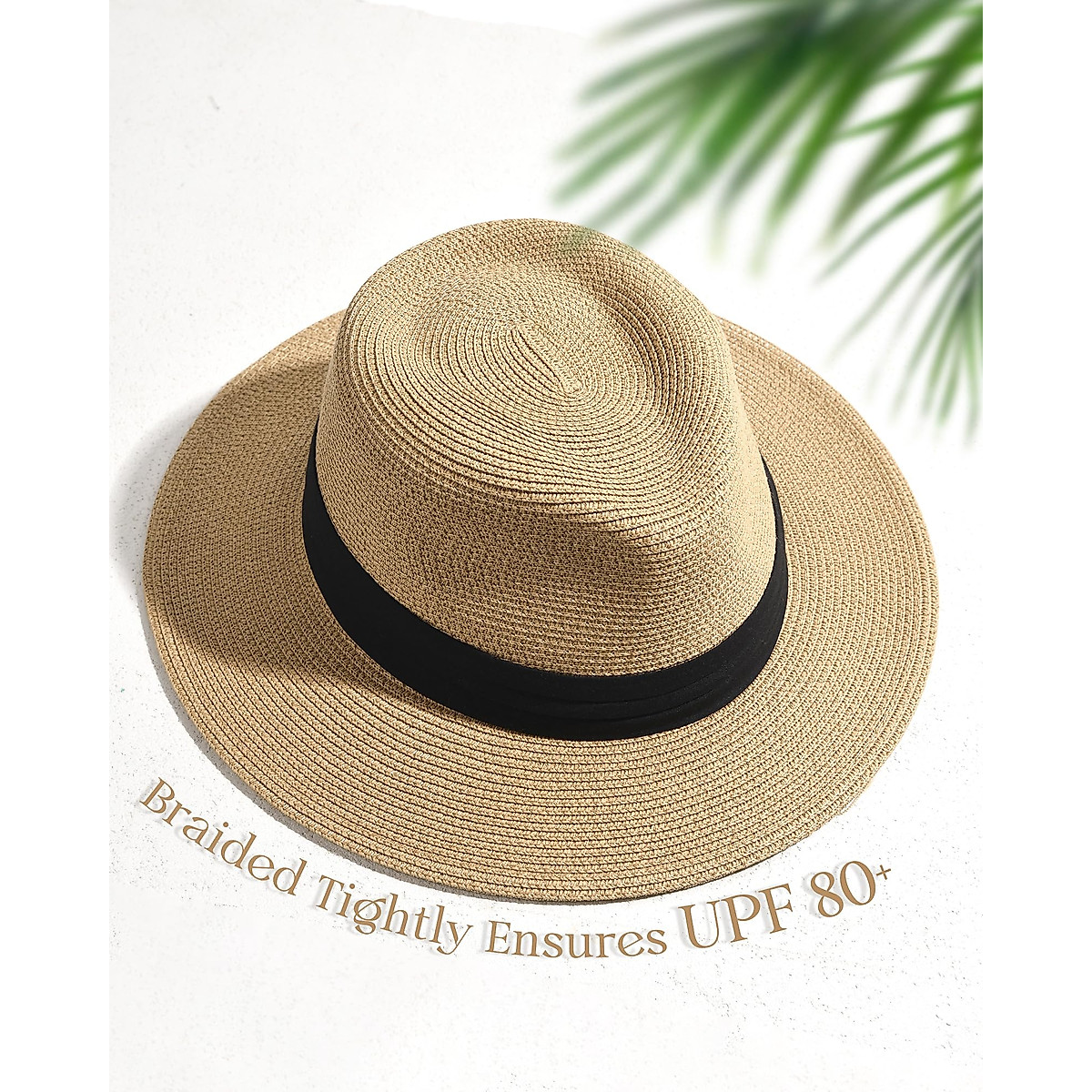 FURTALK Panama Hat Sun Hats for Women Men Wide Brim Fedora Straw Beach Hat UV UPF 50