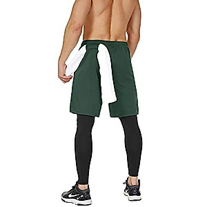 SILKWORLD Men's 2 in 1 Running Compression Tights Pants Mesh Athletic Workout Gym Legging,Black,Large