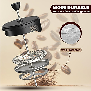 Utopia Kitchen 34 Ounce French Press Espresso and Tea Maker with Triple Filters, Stainless Steel Plunger and Heat Resistant Borosilicate Glass - Black