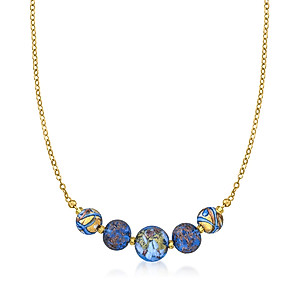 Ross-Simons Italian Multicolored Murano Glass Bead Necklace in 18kt Yellow Gold Over Sterling. 18 inches