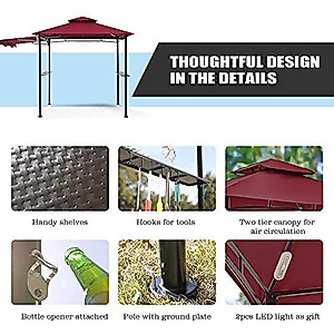 FAB BASED 5x11 Grill Gazebo, Outdoor BBQ Grill Patio Canopy with Extra Shadow & LED Lights, Barbeque Gazebo Canopy (Red)