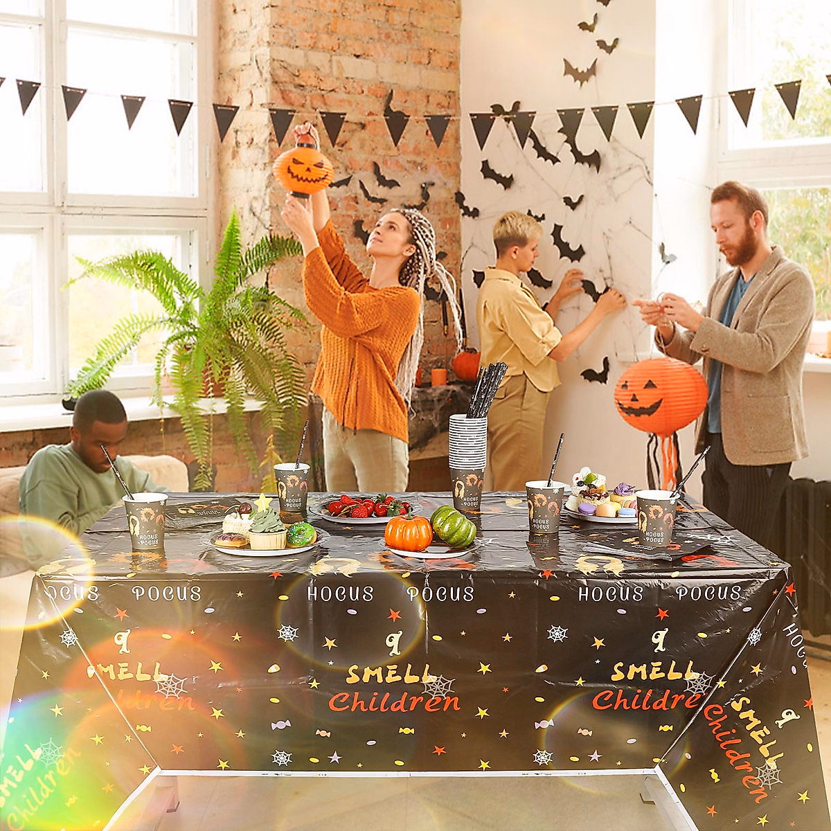 Halloween Hocus Pocus Party Decorations Supplies Tableware - Include Dinner Plates, Cups, Napkins, Tablecloth, Straws for Halloween Hocus Pocus Witch Birthday Baby Shower Party Supplies - Serve 24