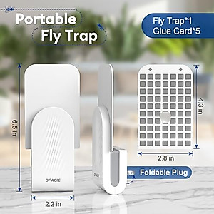 DFAGIE Fly Trap Indoor(1 Device + 5 Glue Cards), Plug-in Flying Insect Trap for Mosquito, Flies, Fruit Flies, Moths, Gnats, Gnat Trap for House Indoor, White
