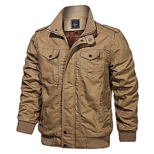 HIJEWE Men's Winter Military Jacket Cotton Thicken Multi-Pocket Bomber Field Outwear Fleece Cargo Jackets Casual Coat
