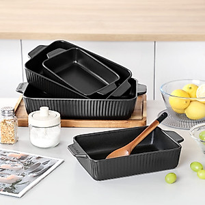 vancasso Forte 4-Piece Stoneware Baking Dish Set - Rectangular Casserole and Lasagna Pans with Handles, Deep Oven-Safe Bakeware for Cooking, Black