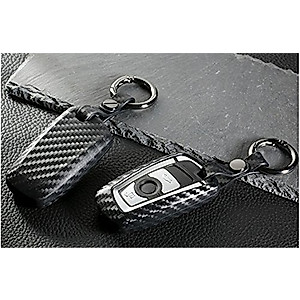 M.JVisun Soft Silicone Rubber Carbon Fiber Texture Cover Protector for BMW Key Fob, Car Remote Key Fob Case for BMW 1-Series 2 3 4 5 6 7 Series X3 X4 M2 M3 M4 M5 M6 - Black - Round Keychain