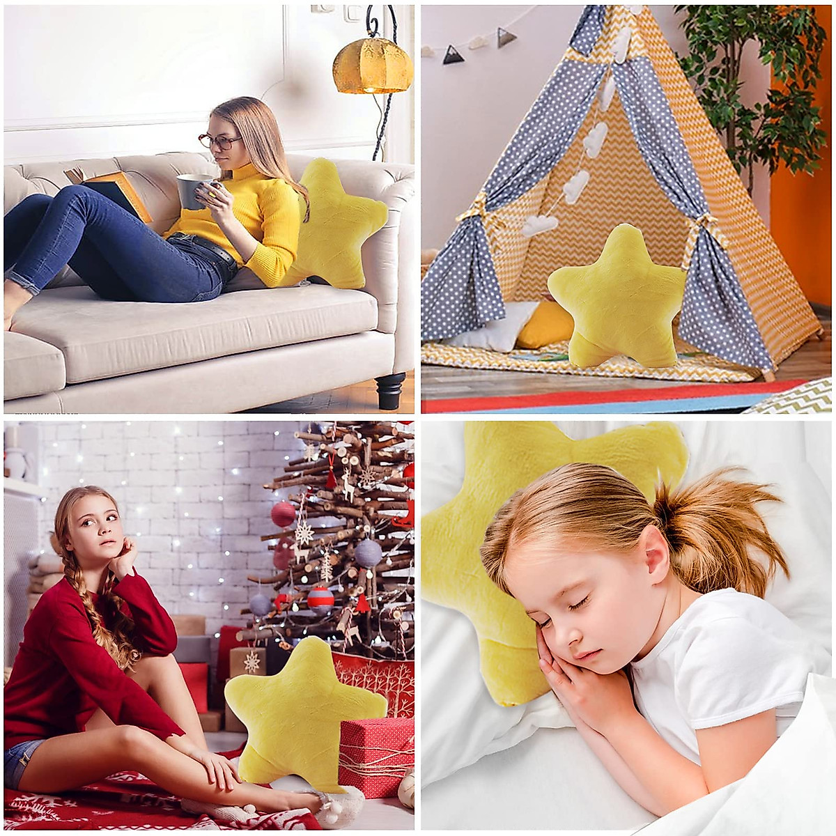 AUCOOMA Star Pillow Plush Soft Star Shaped Throw Pillows Toy Stuffed Cushion Yellow 15.7"