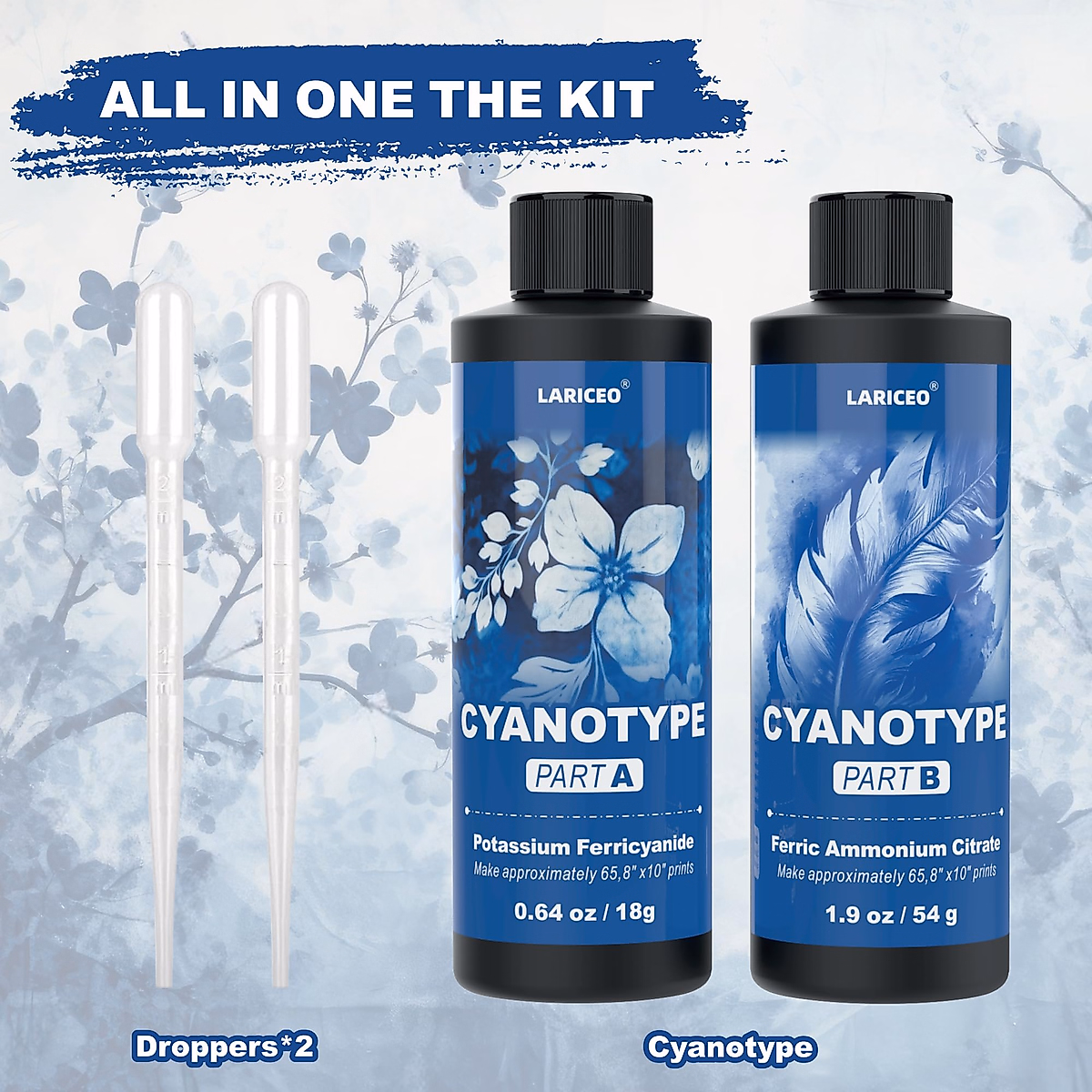 Cyanotype Sensitizer Kit, 16oz Cyanotype Set - 2 Part Sensitizer, Cyanotype Dye - Cyanotype Kit Solar Print Set, Cyanotype Sun Printing Kit for Photographic Printing on Paper and Fabric