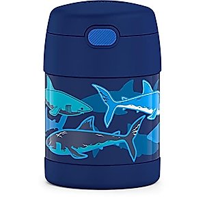 THERMOS FUNTAINER 10 Ounce Stainless Steel Vacuum Insulated Kids Food Jar with Folding Spoon, Shark