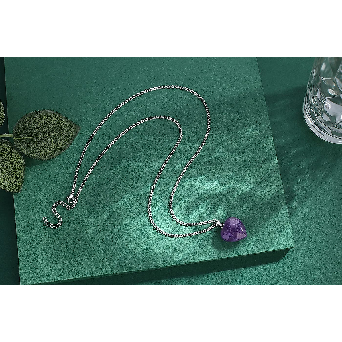 QINJIEJIE Amethyst Necklace Healing Crystals Necklace Heart Love Real Crystal Reiki Energy for Women Mothers Day Gift Christmas