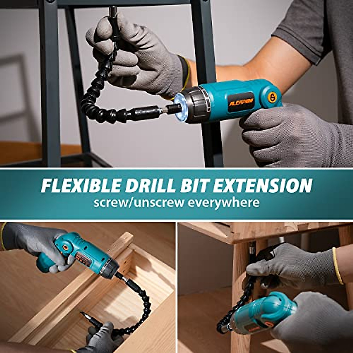 ALEAPOW 124PCS 4V Cordless Screwdriver Tool Kit Set, 6+1 Torque Setting, Adjustable 3 Position, 4Nm Electric Screwdriver, Flexible Shaft, Hand Tool Kit for Home with Storage Toolbox