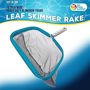 U.S. Pool Supply Professional Heavy Duty 18" Swimming Pool Leaf Skimmer Rake with Deep Double-Stitched Net Bag - Strong Aluminum Frame for Faster Cleaning & Easier Debris Pickup and Removal