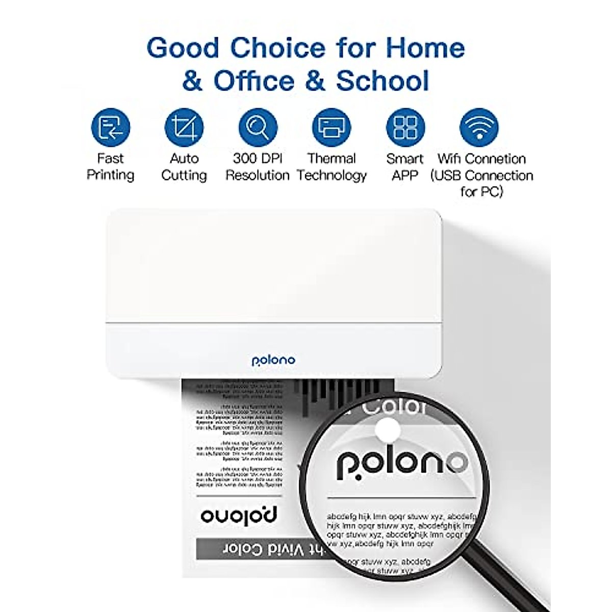 Thermal Printer, 2.4 GHz WiFi Inkless Printer Supports 8.5" x 11" US Letter Size Thermal Paper, Auto Cutting, Wireless Printer Support Android, iOS & Laptop, Compact Printer for Home Use, Office