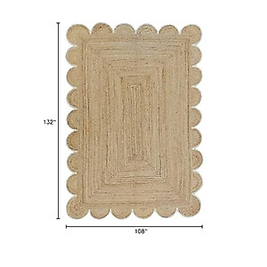 Generic Jute Scalloped Bohemian Area Rug (OFWHT)-(9x11) Off White 9x11 ft Rustic Geometric Handmade Indoor Stain Resistant Medium Pile Area Rug
