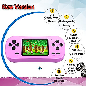 Beijue Retro Handheld Games for Kids Built in 218 Classic Old Style Electronic Game 2.5'' Screen 3.5MM Earphone Jack USB Rechargeable Portable Video Player Children Travel Holiday Entertain (Pink)