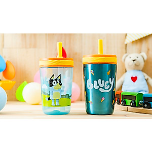 Zak Designs Bluey Kelso Tumbler Set, Leak-Proof Screw-On Lid with Straw, Bundle for Kids Includes Plastic and Stainless Steel Cups with Bonus Sipper, 3pc Set, Non-BPA