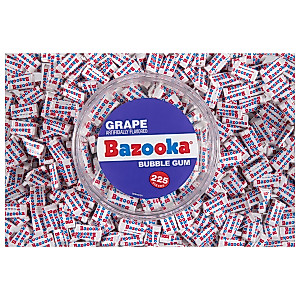 Bazooka Bubble Gum 225 Count Individually Wrapped Chewing Gum - Grape Flavor - Purple Candy Bulk Bubble Gum Tub - Fun Retro Old Fashioned Candy For Birthdays, Parties, And Celebrations