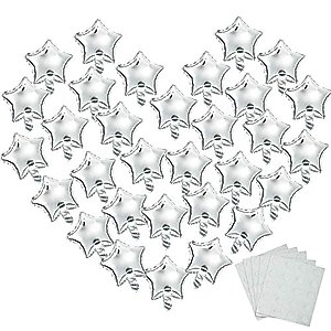 64 Pieces Star-shaped Mylar Balloons 10 Inch Star Balloons Star Mylar Foil Balloons for Baby Shower Gender Reveal Wedding Prom Engagement with 5 Sheets Balloon Glue (Silver)