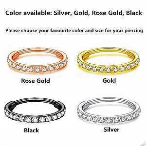 BLESSMYLOVE Clear CZ Silver 20G 8mm Nose Rings Hoop 316L Surgical Steel 20 gauge Cartilage Earrings Conch Daith Helix Rook Tragus Lobe Snug Body Piercing Jewelry Stainless Hinged Segment Lip