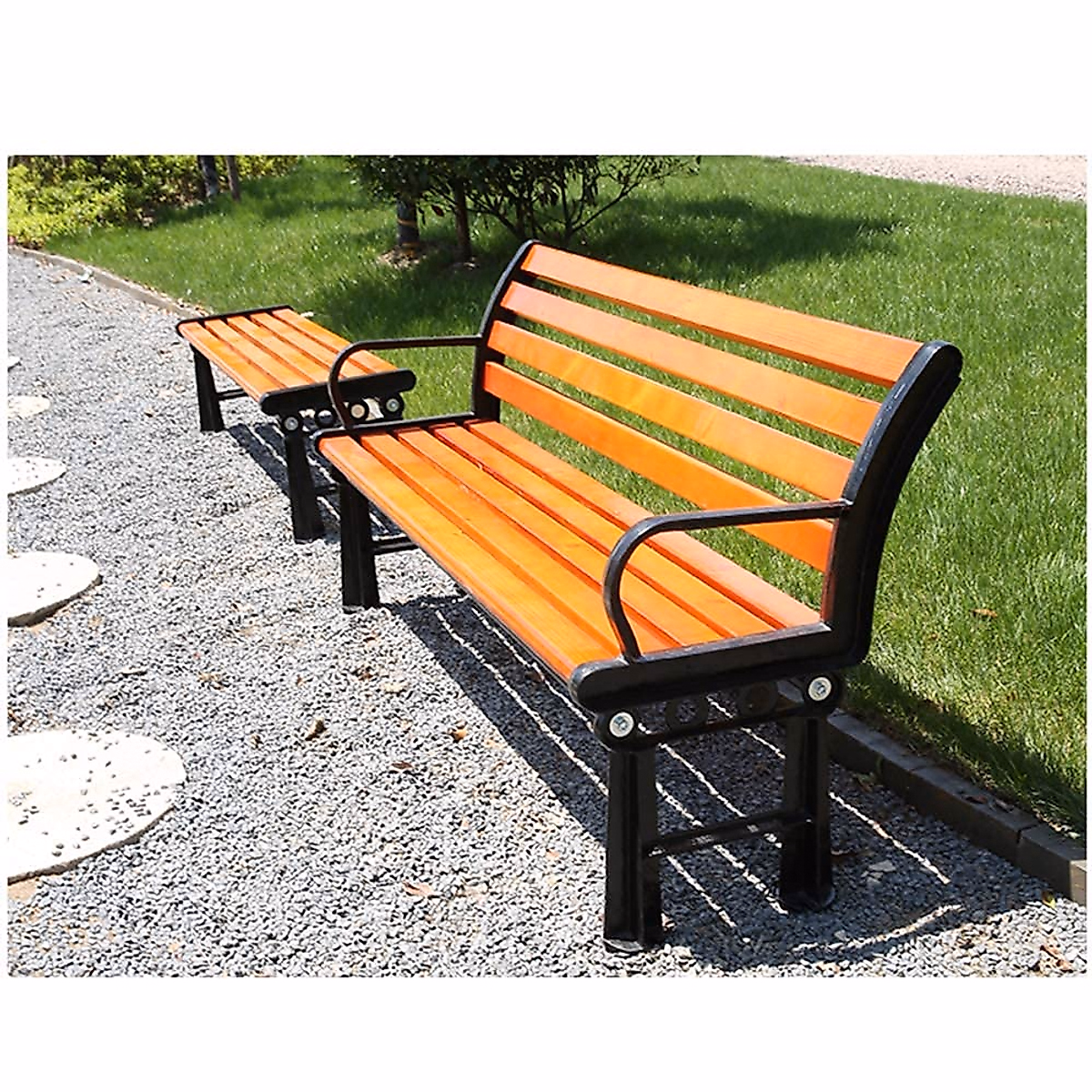 LASEVE Garden Benches, 3-Seater Wooden Outdoor Garden Bench,Cast Iron Frame Courtyard Patio Bench,Leisure Seat Park Bench with Backrest and Armrests,Weatherproof Porch Chair,for Lawn/Working Channel