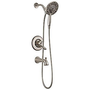 Delta Faucet Linden 17 Series Dual-Function Tub and Shower Trim Kit, Shower Faucet with 4-Spray In2ition 2-in-1 Dual Hand Held Shower Head with Hose, Stainless T17494-SS-I (Valve Not Included)