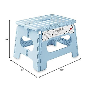 Casafield 9" Folding Step Stool with Handle, Blue - Portable Collapsible Small Plastic Foot Stool for Kids and Adults - Use in The Kitchen, Bathroom and Bedroom