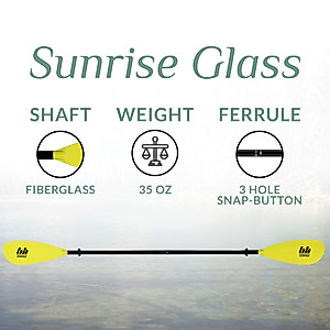 BENDING BRANCHES Sunrise Glass 2-Piece Snap-Button Kayak Paddle for Recreational Day Trips, 230 cm, Yellow