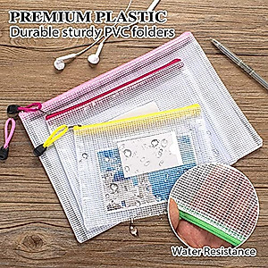 Sooez 20 Pack Plastic Zipper Pouches, 9 Sizes(Super Large A3 Included) Waterproof Mesh Zipper Bag, Zipper Mesh Pouch Plastic Document Pouch Organization Bag for School Office Home Travel Organize