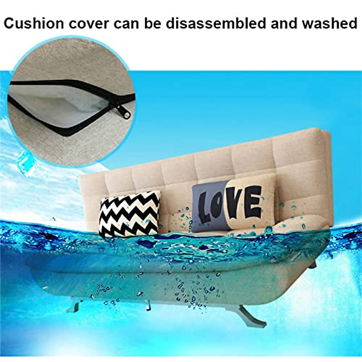 JHKZUDG Futon Sofa Bed, Folding Sofa Bed,Couch Sleeper Convertible Foldable,Recliner with Adjustable Backrest Sofa Bed, for Living Room, Office, Room,Blue,90 × 85 × 90cm