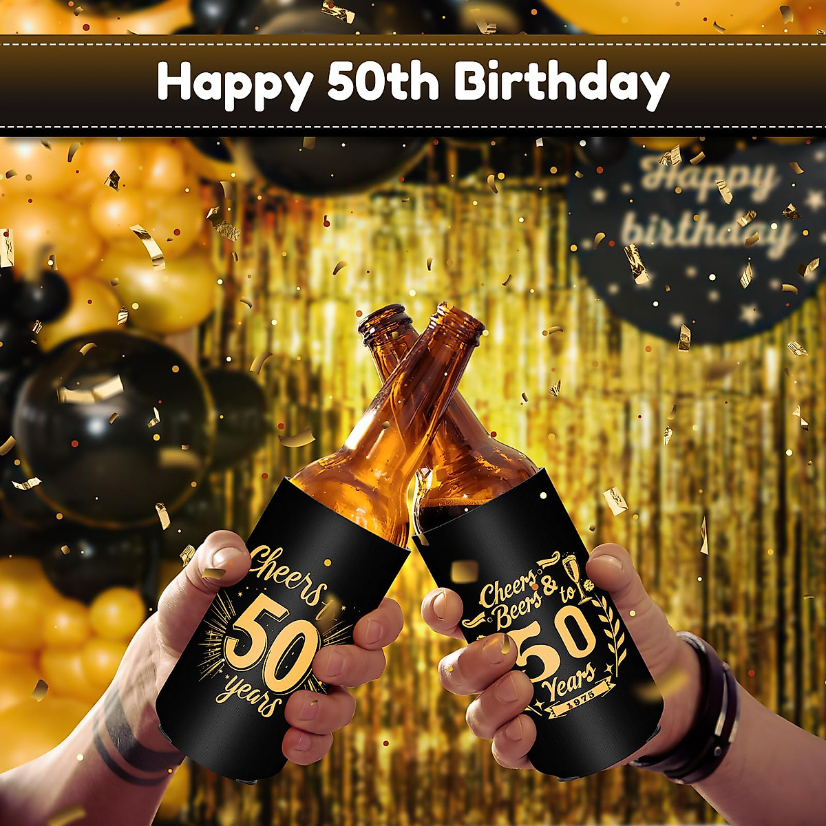 Slim Can Cooler Sleeves 12 Pack, Neoprene Skinny Can Coolers for 12 oz Standard Cans Cup,50th Birthday Party Favor Decorations for Men Women Funny Party Supplies (50th Birthday Party)