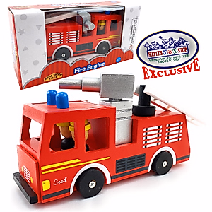 Matty's Toy Stop Deluxe Wooden Vehicle Set Featuring a School Bus (with 5 Play Figures), Fire Engine (Fire Truck) and Garbage Truck Gift Set Bundle - 3 Pack