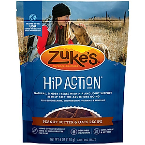 Zuke's Hip Action Dog Treats Peanut Butter and Oats Recipe, 6 Ounces (3 Pack)