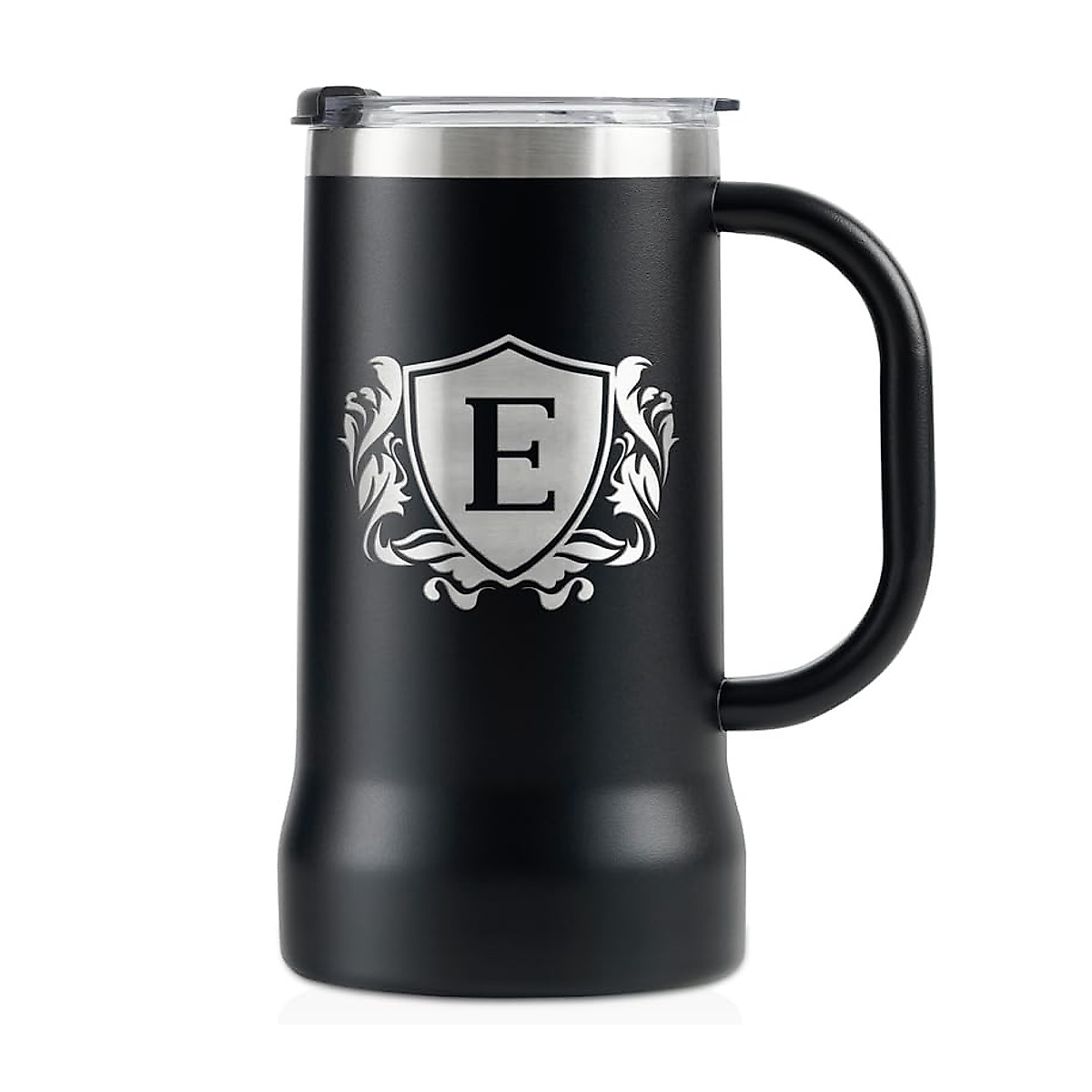 Onebttl Personalized Beer Stein, Beer Mug with Handle - Gifts for Beer Lovers, Men Who Have Everything on Birthday, Christmas - Customized Monogram 24 oz Double Wall Stainless Steel Cup, E