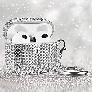 Airpods 3 Case, Filoto Bling Crystal AirPod 3rd Generation Case Cover for Women Girls, Cute Sturdy Air Pod 3 Protective Accessories with Lobster Clasp Keychain(Silver)