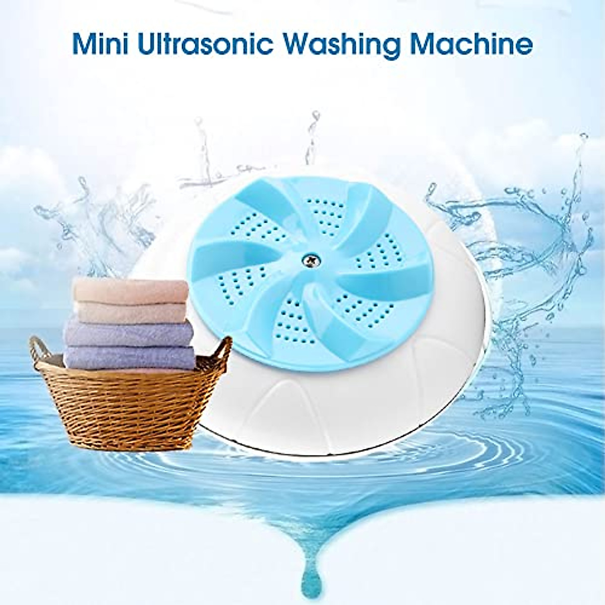 Portable Mini Washing Machine, Ultrasonic Turbine Washing Machine USB Turbo Washer Laundry Machine for Home, Travel, Business Trip, RV, Apartment, Dorm (Blue)