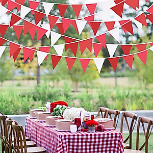 32Ft Red Pennant Banner Fabric Triangle Flag Bunting Garland Streamers for Wedding Engagement Bridal Shower Anniversary Bachelorette Birthday Party Home Outdoor Garden Hanging Festivals Decoration