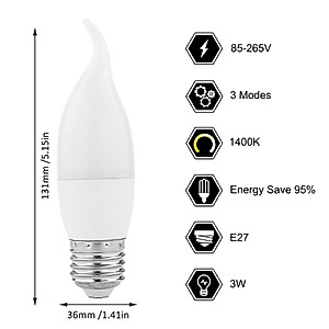 Lpraer 6 Pack E26 LED Flame Effect Light Bulbs 3 Modes Flickering Flame Tip Candelabra Light Bulbs Warm White Chandelier Bulbs for Easter Halloween
