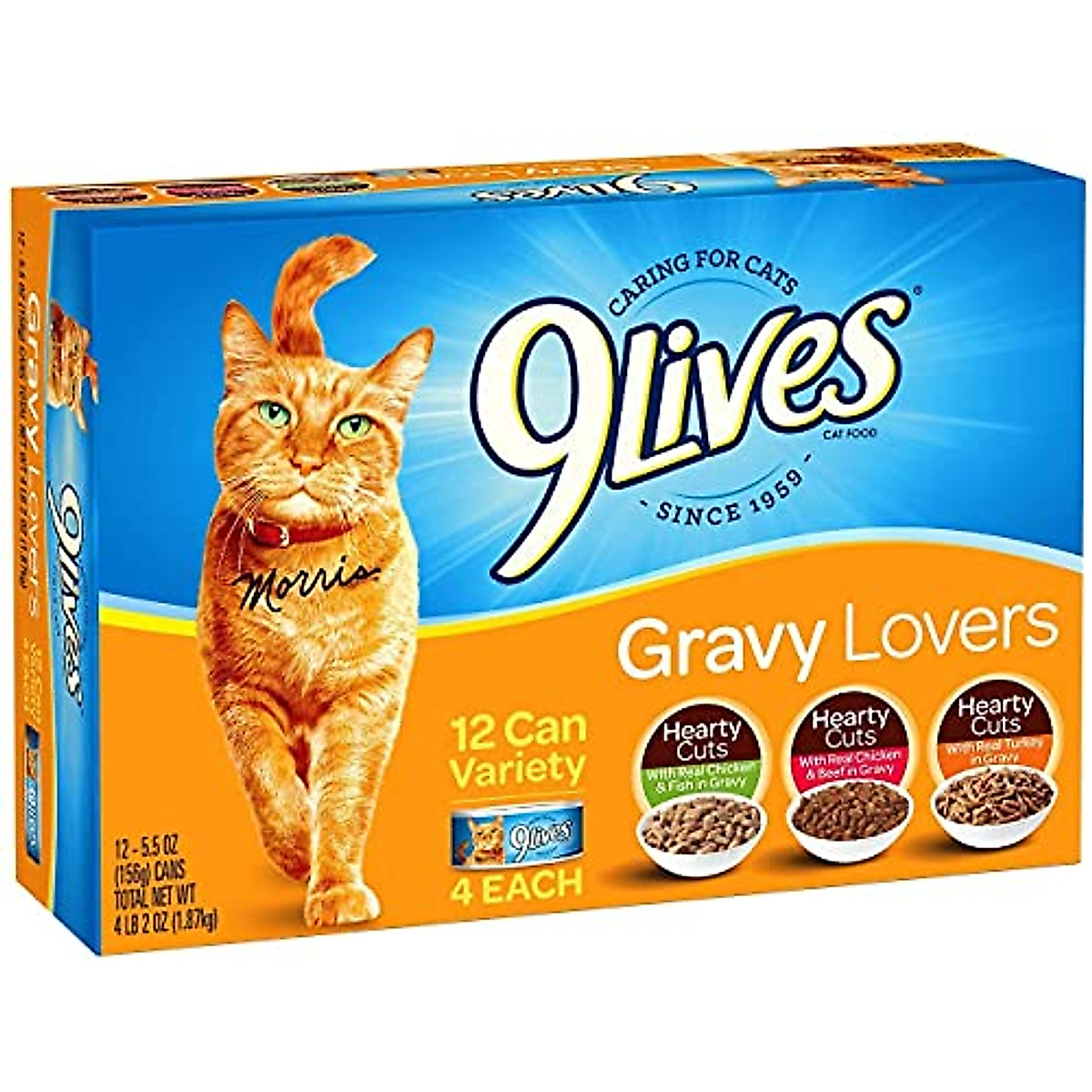 9Lives Hearty Cuts Gravy Favorites Wet Cat Food Variety Pack, 5.5-Ounce Cans (Pack of 12) 4 each: Real Chicken & Fish In Gravy, Real Veal In Gravy, Real Beef & Chicken In Gravy