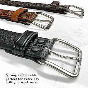 Utility Uniform Work Belt w/Simple Single Prong Buckle One Piece Full Grain Leather Basketweave Embossed Belt 1-3/4"(45mm) Wide (Black, 40)
