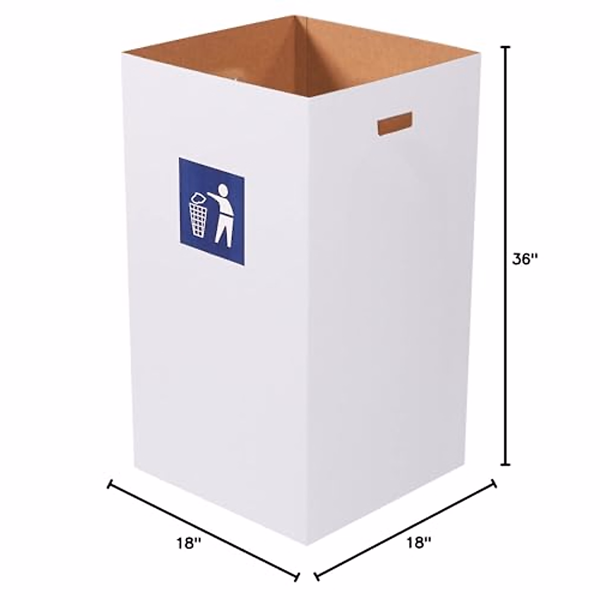BOX USA Corrugated Trash Can with Waste Logo, 50 Gallon, 18' x 18' x 36', White, 10/Bundle