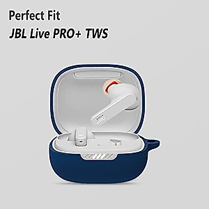 Geiomoo Silicone Case Compatible with JBL Live Pro+ TWS, Protective Cover with Carabiner (Navy Blue)