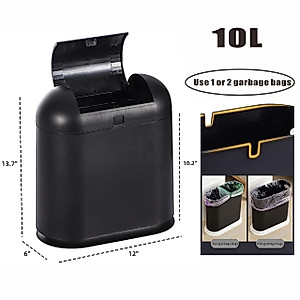 10 Liter Plastic Trash Can with Press Top Lid for Bathroom,Black 2.6 Gallon Dog Proof Garbage Can,Narrow Toilet Waste Basket and Covered Wastebasket for Room Bedroom Kitchen,Office and Dorm,Pack of 1