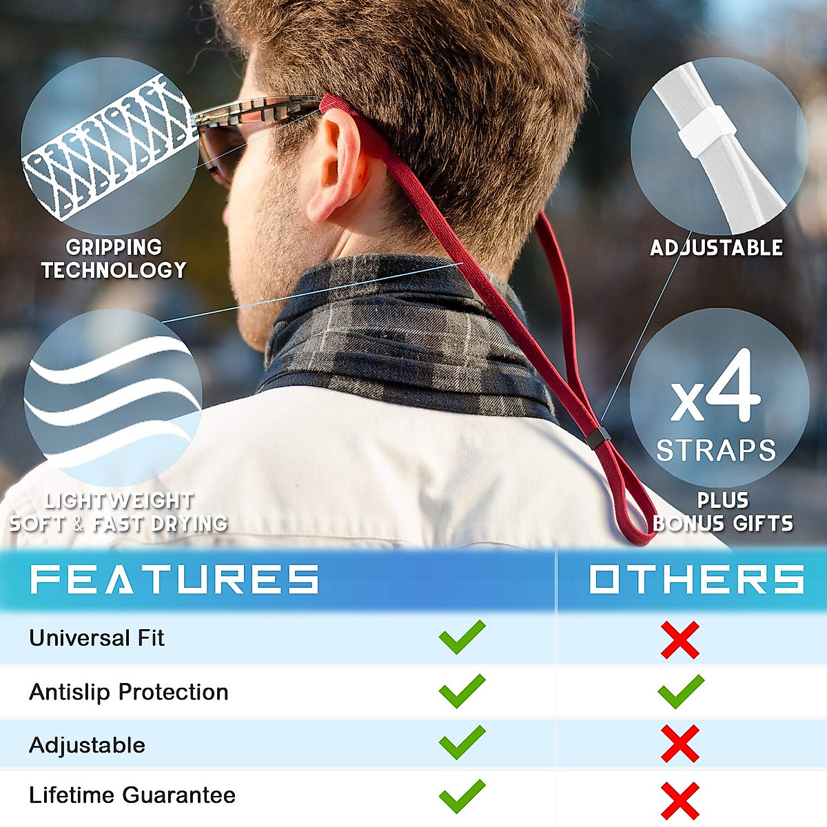 Anchor Glasses Straps Glasses Strap 4 Pack Sunglasses Strap Adjustable Stretch Universal Fit for Kids to Adult Sport Eyewear Holder Retainer