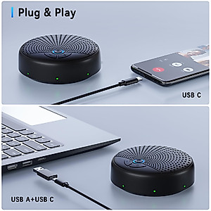 Conference Speakerphone, BALILA Wireless Conference Speaker with 5 Microphones, Portable Omnidirectional Computer Microphone for Streaming, Call Speaker Skype, Webinar, Interview