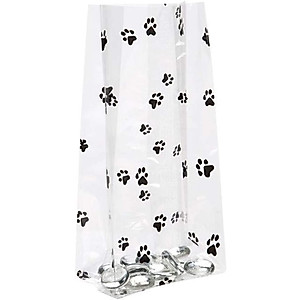A1BakerySupplies® 25 Pack Paw Print Design Printed Cellophane Bags 4 In X 2 In X 9 In