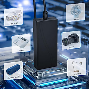 12V 5A Power Supply, Waysse Power Supply Adapter, AC DC Converter 100-220V to 12 Volt 5 Amp Transformer 5.5x2.1mm Plug for LED Strip Light DVR NVR Security Cameras System CCTV Accessories