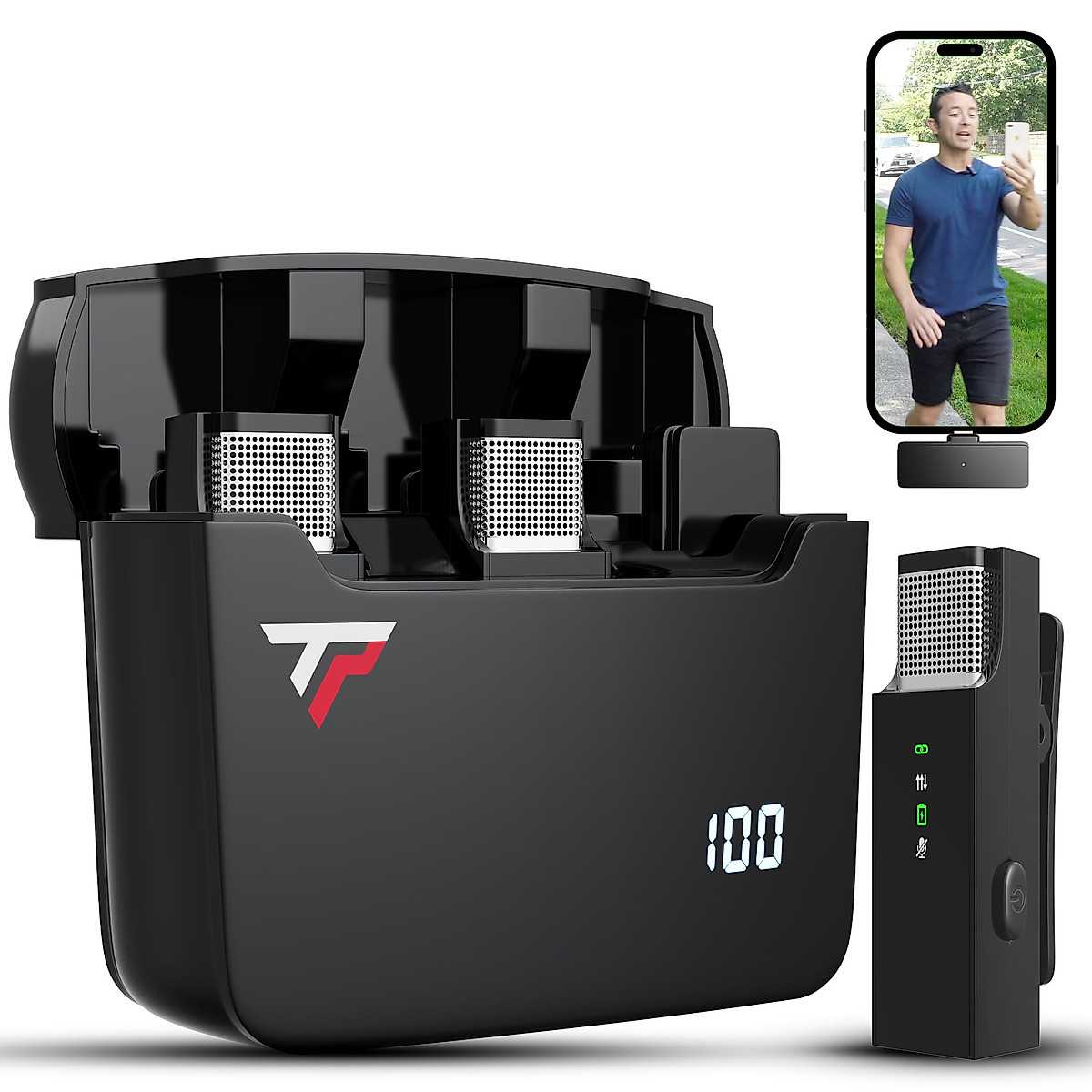 TikTalkPro Wireless Lavalier Microphone for iPhone - 2 Pack 2.4Ghz Mic, Audio w/Noise Canceling - Long Range Up to 175ft - Easy to Use for Video Recording, Podcast